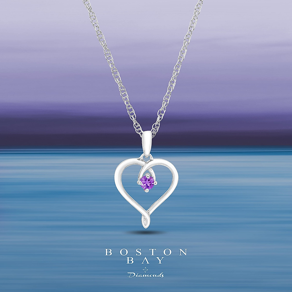 .925 Sterling Silver Natural Purple Amethyst February Birthstone Heart Pendant Necklace with 18" Chain