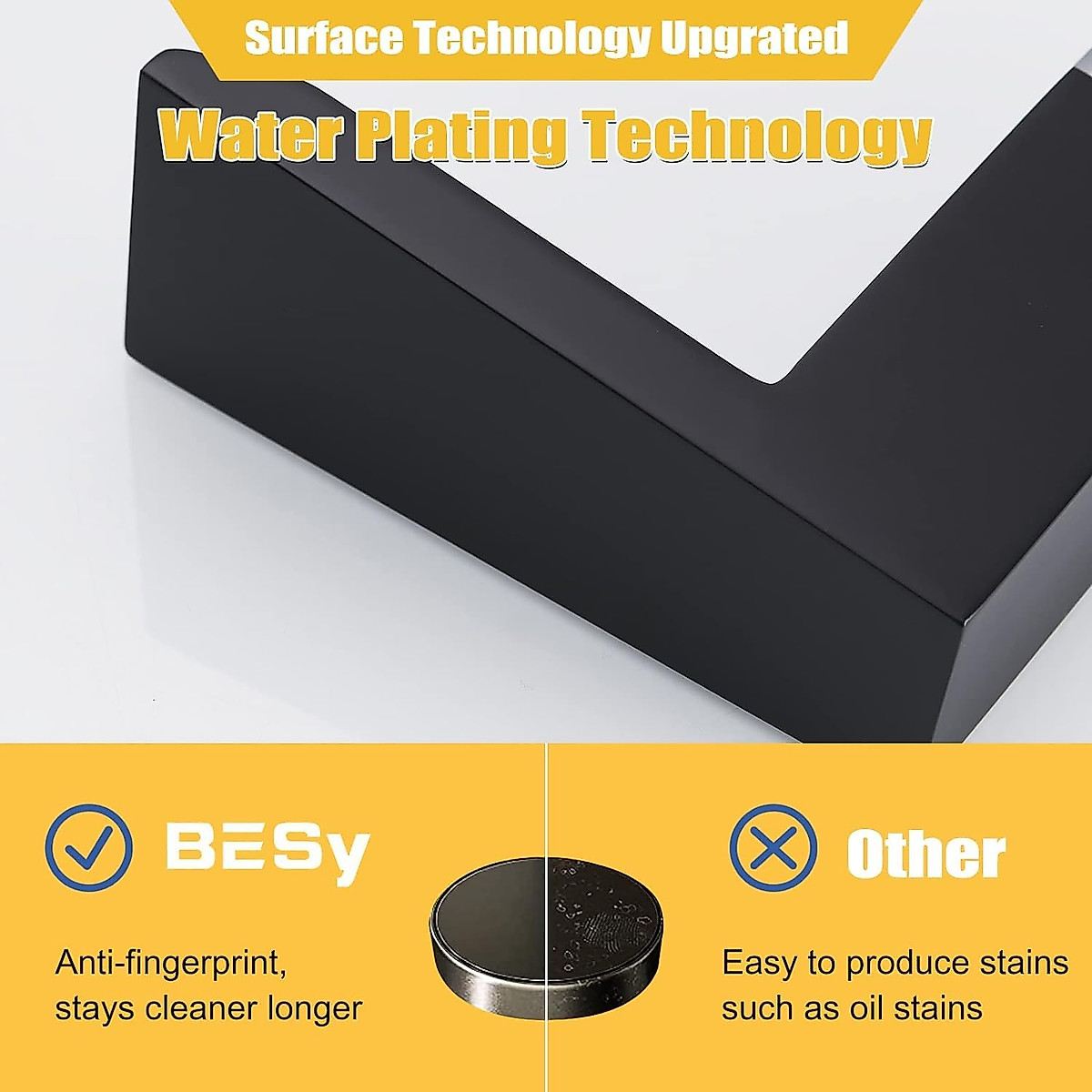 BESy Led 3 Hole Bathroom Sink Faucet, Matte Black Waterfall Wide Spread Bathroom Faucet with 3 Colors Light Changing, Widespread Vanity Faucet 2 Handle with Supply Lines with Pop Up Drain