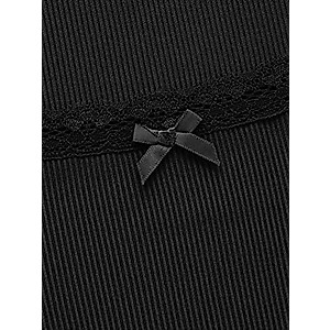 SOLY HUX Women's Y2K Long Sleeve Tops Scoop Neck Ribbed Knit Lace Trim T Shirts Slim Fitted Tees Pure Black S