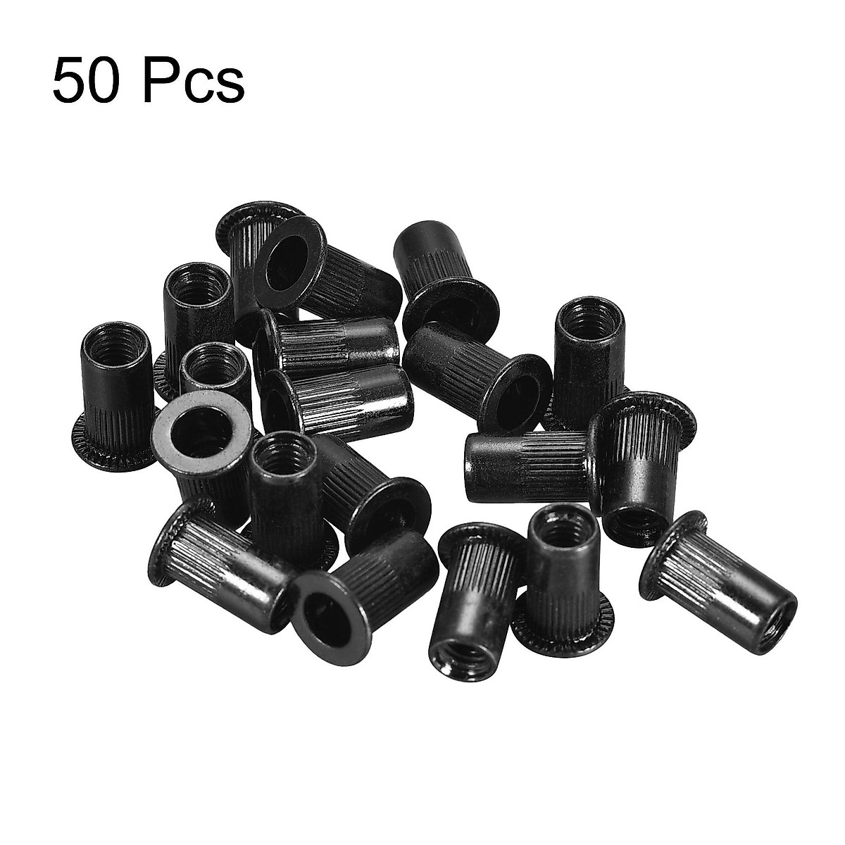 uxcell M5 Rivet Nuts Carbon Steel Zinc-Plated Knurled Flat Head Threaded Insert Nut Black 50Pcs