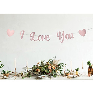 Rose Gold I Love You Banner, Happy Father's Day Father's Birthday Decorations Happy Mother's Birthday,Valentine's Day Party Decorations Wedding Anniversary Bridal Party Photo Props