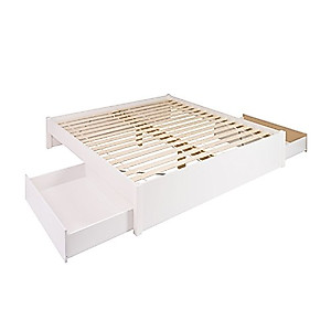 Prepac Select King 4-Post Raised Platform 2-Drawer Storage Bed, Modern King Storage Bed with Drawers 83" D x 79" W x 16" H, White, WBSK-1302-3K