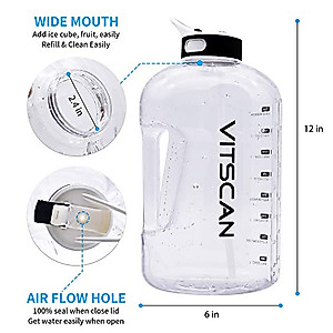128OZ/1 Gallon Motivational Water Bottle with Time Marker, Large Jug for Sports, Two Handles BPA Free (white)