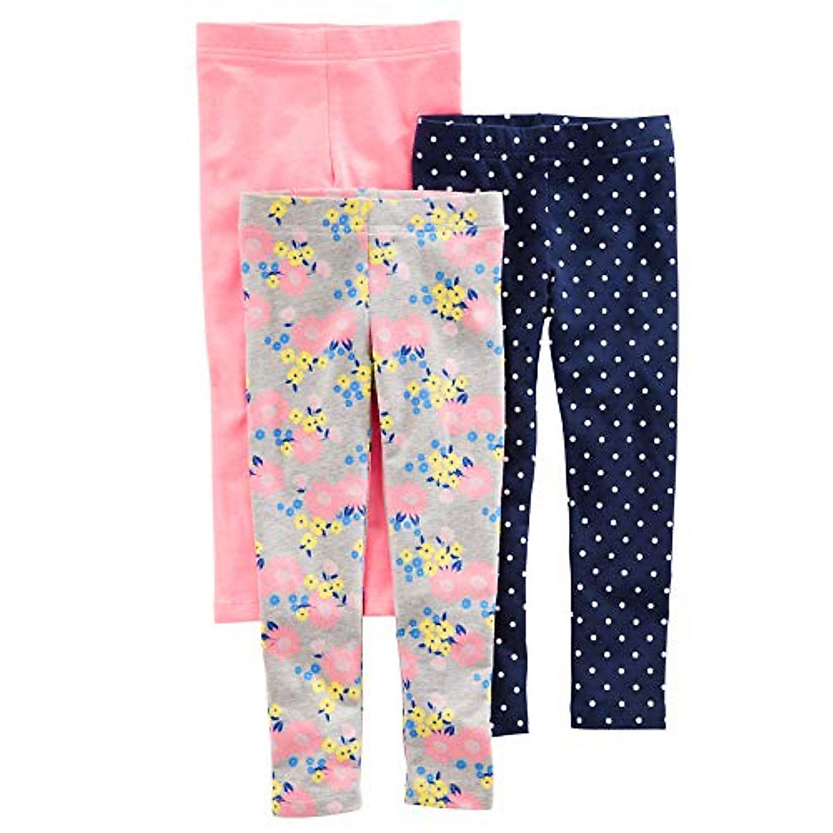 Simple Joys by Carter's Girls' 3-Pack Leggings, Grey Floral/Navy Dots/Pink, 7