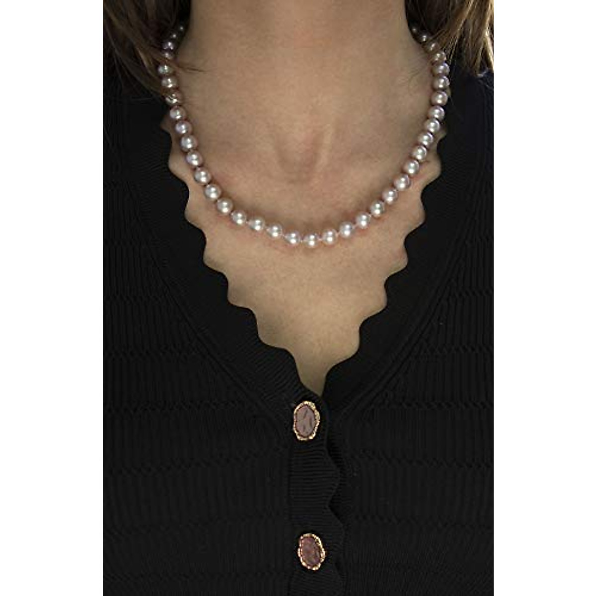 14K White Gold or Yellow Gold AAAA Pink Freshwater Cultured Pearls Silk-Knotted 18inch Princess Pearls Strand Necklace - Choice of Pearl Size & Clasp Gold Color (Yellow Gold, 7.0-7.5mm)