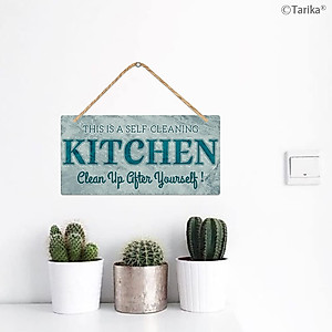 This is A Self-Cleaning Kitchen Clean Up After Yourself Retro Look Wood 5X10 Inch Decoration Painting Hanging Sign for Home Kitchen Bathroom Farm Garden Inspirational Quotes Wall Decor