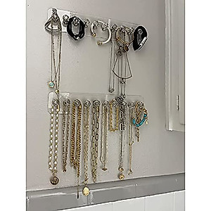 bolimoss Necklace holder， Acrylic Necklace Hanger, Transparent Necklace Organizer，Wall Mounted Jewelry Organizer, Jewelry Hook (2-pack Clear) (Silver)