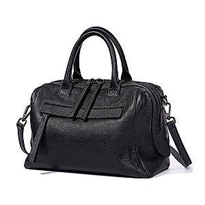 Iswee Genuine Leather Purses for Women Top Handle Handbags Soft Satchel Tote Shoulder Bag CrossBody Work Bag (Black)