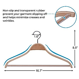 JS HANGER Wooden Coat Hangers, 10 Pack Light Weight Wood Coat/Suit Hangers with Non-Slip Pant Bar, Natural Finish