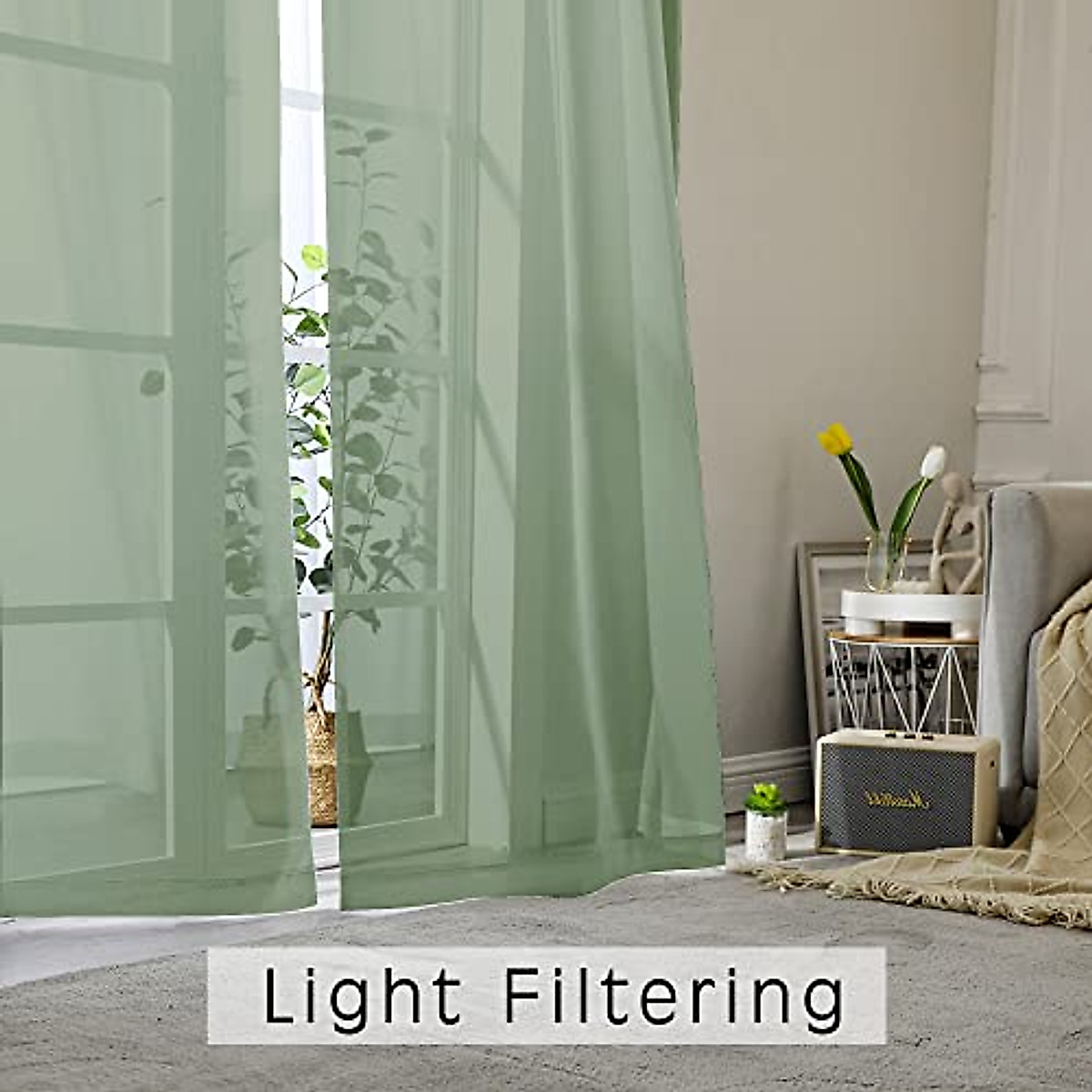 OVZME Bedroom Curtains 2 Panel Sets 84" Inch Length - Transparent Light Weight Soft Window Treatment Panels for Study Room/Living Room/Guest Room, Sage Green, Per Panel W42 X L84 inches