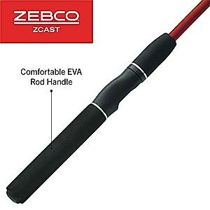 Zebco Z-Cast Spinning Fishing Rod, Extendable 17-Inches to 5-Foot 6-Inch Telescopic Durable Z-Glass Fishing Pole, Comfortable EVA Rod Handle, Shock-Ring Guides, Medium Power, Red