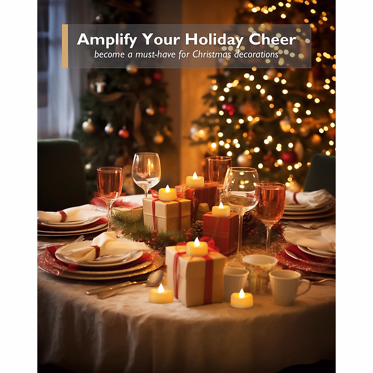 YOJACIKI Flameless Candles, 24 Pack LED Tea Lights Candles Battery Operated, Last 200+ Hrs Flickering Tea Lights, Flameless Tealight Candles for Halloween Diwali Fall Christmas Wedding D 1.5”x H 1.25”