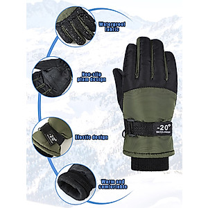 SATINIOR 2 Pairs Kids Waterproof Winter Snow Gloves Ski Gloves for Boy Girl Outdoor Warm Thickening Snowboard(Purple, Dark Green,6-10 Years)