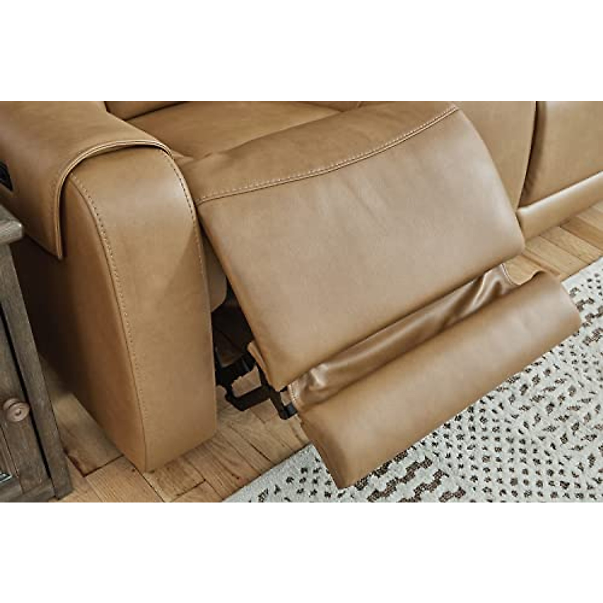 Signature Design by Ashley Card Player Contemporary Faux Leather Tufted Power Reclining Loveseat with Control and Adjustable Headrest, Light Brown