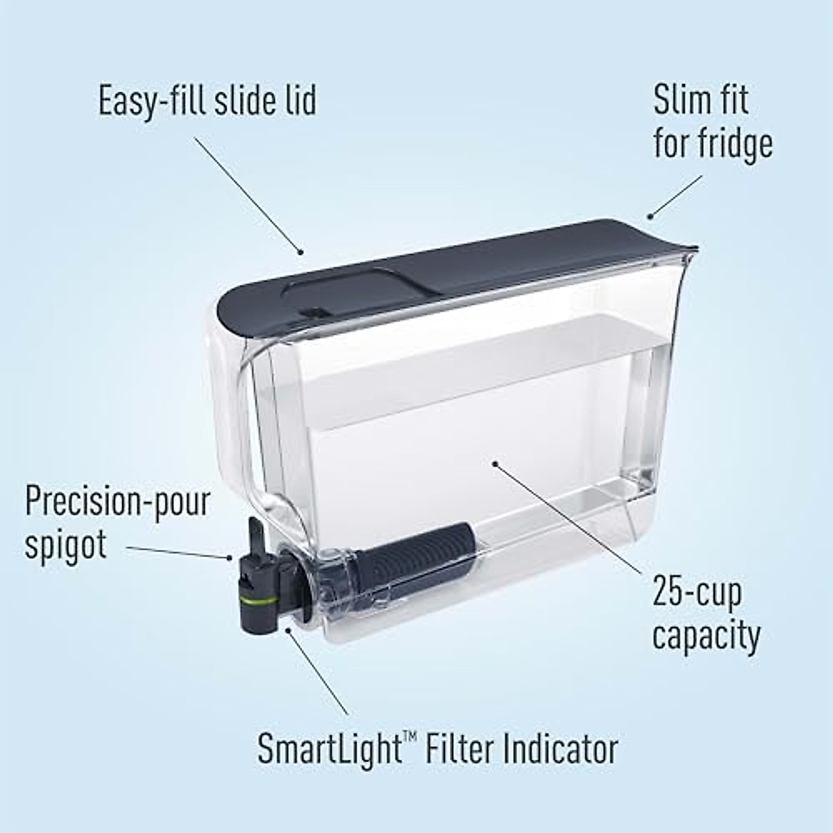 Brita XL Water Filter Dispenser for Tap and Drinking Water with 1 Stream Filter, Lasts 2 Months, 25 Cup Capacity, BPA Free, Dark Blue