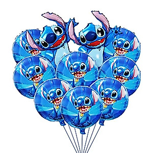 Lilo and Stitch Party Balloons Stitch Party Aluminum Film Balloons suit Stitch Birthday Party Decorations (10pcs blue）