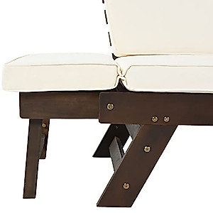 Goohome Outdoor Futon, Outdoor Daybed Cushion Patio Sofa, Adjustable Convertible Wooden Patio Loveseat Sofá Chaise Lounge Sectional Furniture Set, for Balcony, Backyard, Poolside
