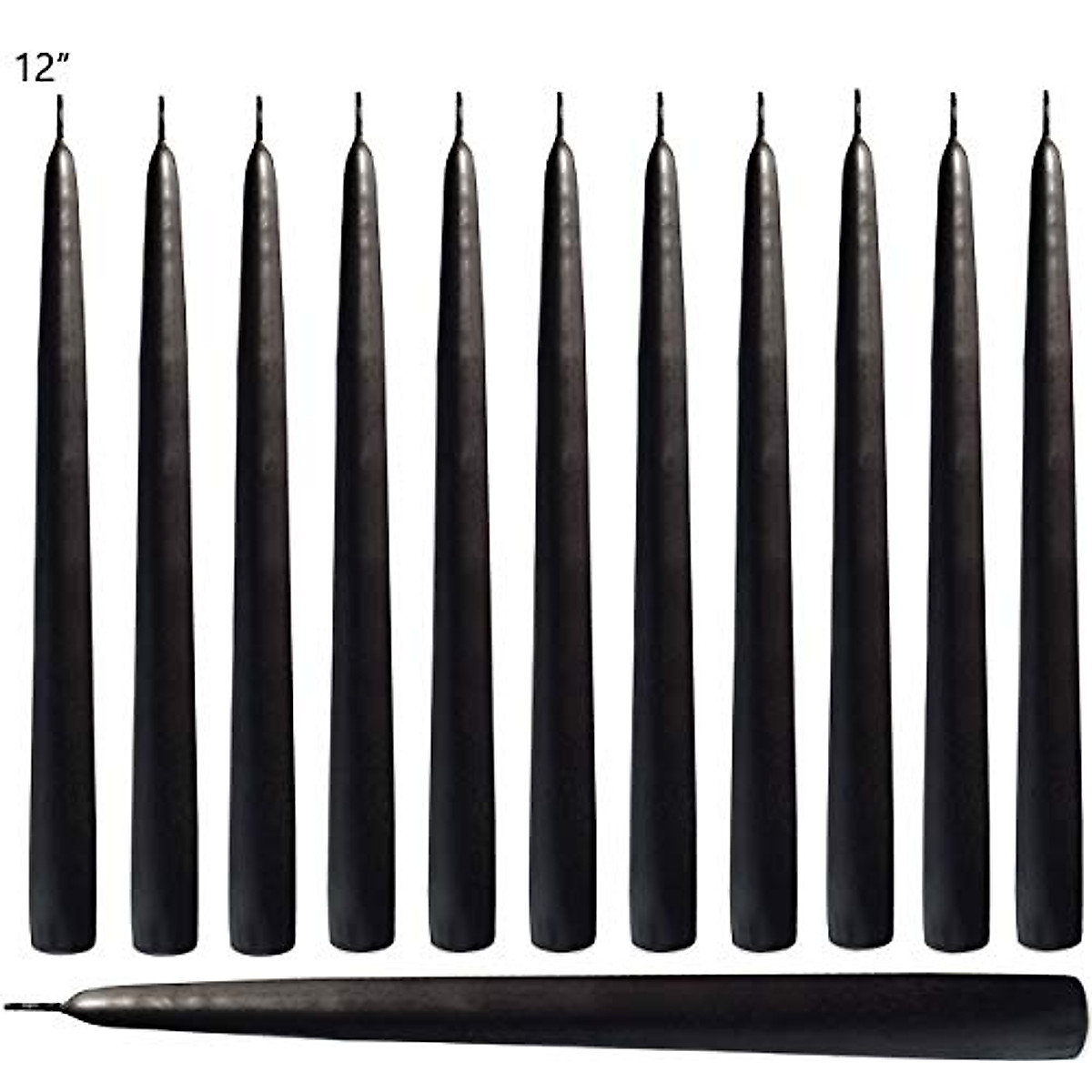 Black Taper Candles 12 Inch Tall Unscented Elegant Premium Quality Dripless Smokeless Hand-Dipped - Set of 12 - for Holiday Decoration Wedding Dinner Table Birthday Made in USA
