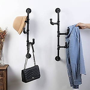 MyGift Wall Mounted Industrial Black Metal Vertical Hat and Coat Rack with 3 Adjustable Arm Hooks, Entryway Organizer Coat Hooks, Set of 2