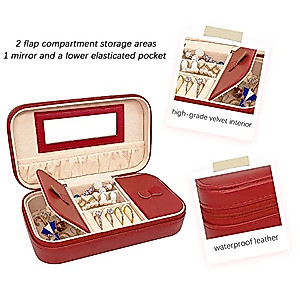 Soddeph Small Jewelry Box, Portable Mini Travel Jewelry Case Storage Organizer, PU Leather Double Layer Jewellery Organizer for Women and Girls Gift (Red)