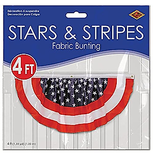 Beistle 54991-RWB Stars and Stripes Fabric Bunting, 4-Feet, Pkg of 1, Red/White/Blue