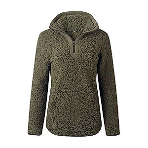 AQOTHES Womens Loose Casual Zipper Sherpa Fleece Pockets Pullover Sweatshirt for Women Army Green