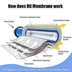 YKMGON 50 GPD Reverse Osmosis RO Membrane Element，12"x1.8" Replacement Water Filter or Under Sink Home Drinking RO Water Purifier System