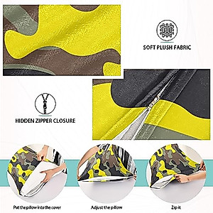Yellow Camo Pillow Cases King Size Velvet Pillow Covers Super Soft Decorative Pillowcase with Zipper for Women Men Bedroom Sofa Couch