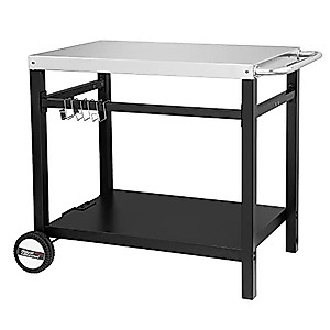 Royal Gourmet Dining Cart Table with Double-Shelf, Movable Stainless Steel Flattop Grill Cart, Hooks, Side Handle, Multifunctional and Commercial PC3401S (Silver)