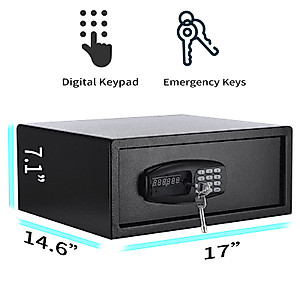 Joosen Safe Box,1 Cubic Feet Money Pistols Document Personal Screct Mini Small Safe Mounting On Floor Wall Of Home Office Hotel,Ditigal Electric Safety Box With Keypad Override Keys