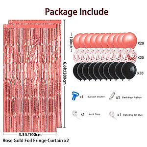 Avezano Black Rose Gold Balloon Arch Kit & Metallic Tinsel Foil Fringe Curtain Backdrop for Bachelorette Party Decorations Birthday Prom Bridal Shower Retirement Graduation Party Decor Photoshoot