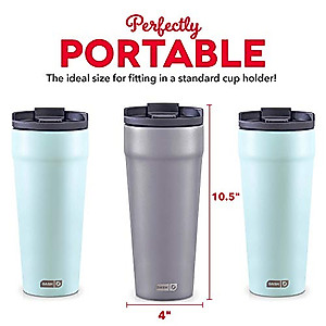 DASH 20oz Tumbler with Spill-Proof Lid and Straw, Stainless Steel Vacuum Insulated Coffee Tumbler Cup, Double Wall Powder Coated Travel Mug (Pack of 2) - Grey/Aqua