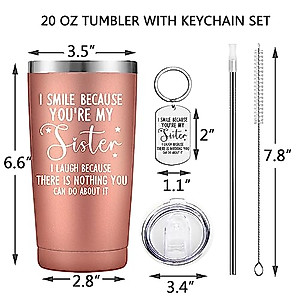 LAMIVEENLA Sisters Gifts from Sister Coffee Tumbler - Funny Gifts for Sister Sister Gifts from Sisters Sister in Law Gifts Sister Birthday Gifts from Sister 20 oz Tumbler with Keychain