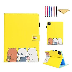 DTangLsm Compatible with iPad Pro 11 inch 4th/3rd/2nd/1st Generation Case 2022 2021 2020 2019, Slim PU Leather Cover Stand Protective Shell Case, Bear