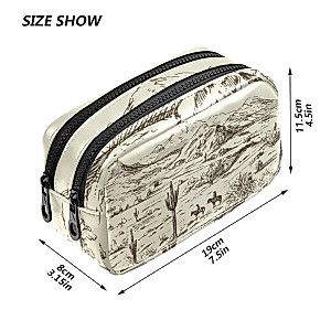 Glaphy American Western Cowboy Cactus Pencil Case, Large Capacity Pencil Pouch Zipper Portable Cosmetic Bag, for School Office College Traval