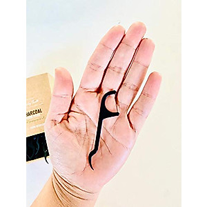 Improved -Biodegradable Activated Charcoal Floss Picks with Organic Peppermint Oil, Plastic Free. Zero Waste - 50 Unit