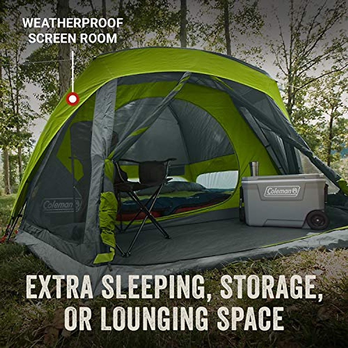Coleman Skydome Weatherproof Camping Tent, Featuring Screen Room, Quick Set-Up, Increased Headroom, 4/6/8 Person Size Options, Perfect for Outdoor Adventure