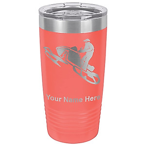 LaserGram 20oz Vacuum Insulated Tumbler Mug, Snowmobile, Personalized Engraving Included (Coral)