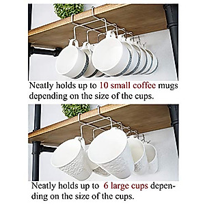 bafvt Coffee Mug Holder - 304 Stainless Steel Cup Rack Under Cabinet, 10Hooks, Fit for The Cabinet 0.8" or Less