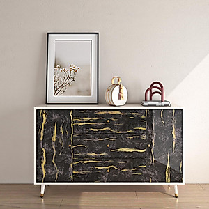 FunStick 24"x200" Black and Gold Liquid Marble Countertop Contact Paper Waterproof Marble Wallpaper Peel and Stick Countertops for Kitchen Wallpaper Self Adhesive Marble Wall Paper for Cabinets Desk