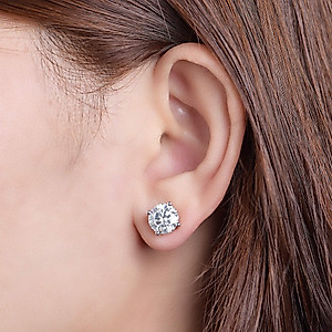 DovEggs 10K White Gold Post 3ct 7.5mm G-H-I Color Cut Moissanite Stud Earring Push Back 14K Gold QUALITY Silver Earrings for Women