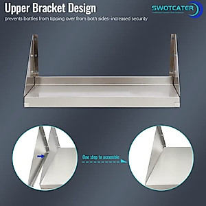 SWOTCATER Stainless Steel Shelf 12"x36" 260LB, Commercial Wall Mounted Floating Shelving for Home Kitchen, Restaurant