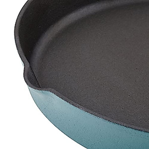 Rachael Ray NITRO Cast Iron Frying Pan/Skillet with Helper Handle and Pour Spouts, 12 Inch, Agave Blue