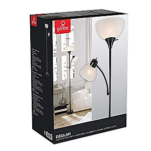 Globe Electric 67135 72" Torchiere Floor Lamp + Adjustable Reading Light, Matte Black, Frosted Plastic Shade, 3-Step Rotary Switch on Floor Lamp Socket, Home Improvement, Home Office Accessories