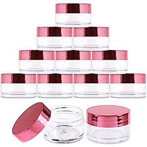 Beauticom 20g/20ml USA Acrylic Round Clear Jars with Lids for Lip Balms, Creams, Make Up, Cosmetics, Samples, Ointments and other Beauty Products (12 Pieces, Rose Gold Lid (Flat Top))