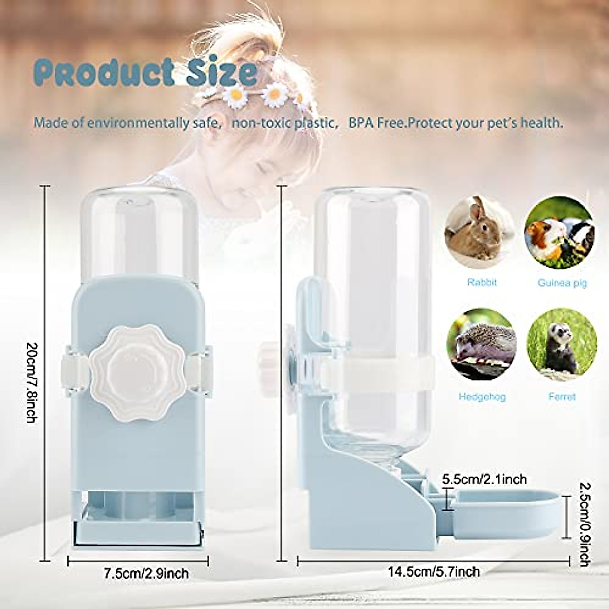 Rypet Rabbit Water Bottle No Drip - 17oz Hanging Water Fountain Automatic Dispenser Pet Cage Water Feeder for Bunny Chinchilla Guinea Pig Hedgehog Ferret Pink