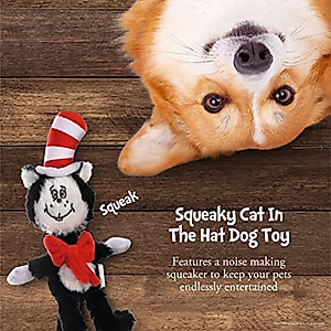 Dr. Seuss for Pets The Cat in The Hat Figure Plush Dog Toy | Small Dog Toys, 6 Inch Dog Toy The Cat from The Cat in The Hat | Red, White, and Black Stuffed Animal Dog Toy from Dr Seuss Collection
