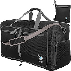 Bago Travel Duffel Bags for Traveling Women & Men- Foldable Weekender Bag - 60L 23" Medium Duffle Bag For Travel Camping Sports Hospital Bag - Packable Lightweight Overnight Luggage bag (Black)