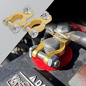 2PCS Brass Battery Terminal Connectors, Battery Cable Ends, Top Post Battery Terminals Clamp Set, Battery Terminal Adapter Car Accessories Compatible with Automotive Car Marine Battery