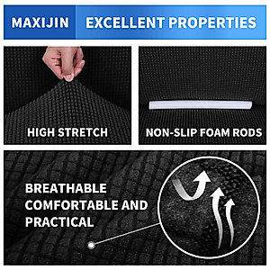 MAXIJIN Super Stretch Couch Cover for 3 Cushion Couch, 1-Piece Universal Sofa Covers Living Room Jacquard Spandex Furniture Protector Dogs Pet Friendly Fitted (Large, Black)